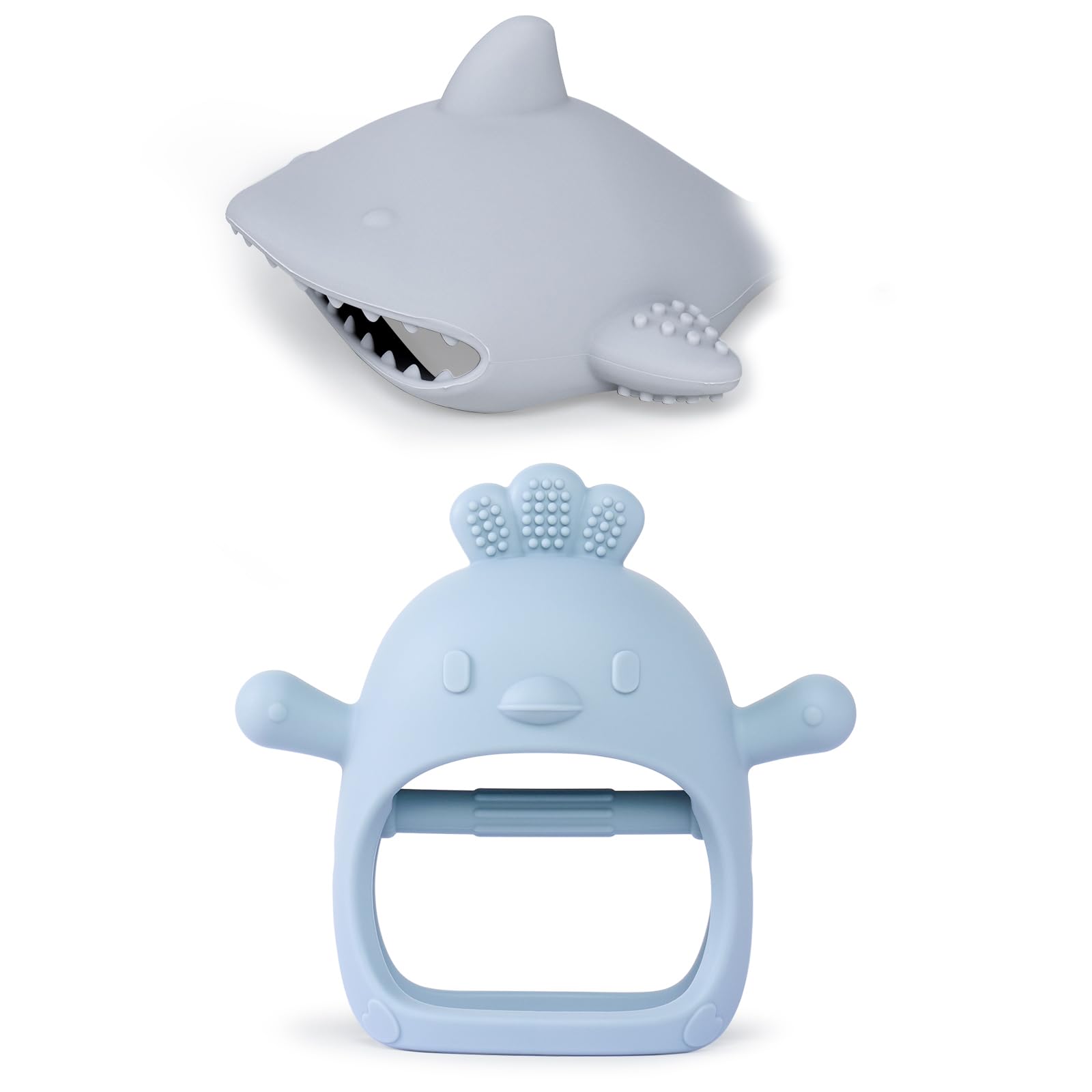 Teething Toys for Babies 0-6 Months, Silicone Never-Drop Baby Teethers Teething Mittens, Hand Pacifier, Best Toy for Teething Baby, Silicone Wrist Teething Mitten for New Born (Dusty Blue&Gray)