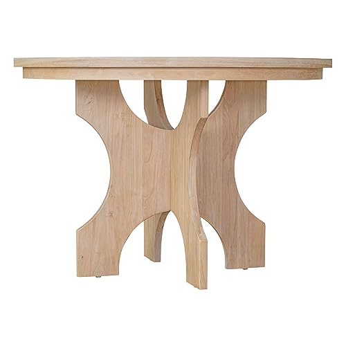Linique 5-Piece Dining Table Set, 44" Round Dining Table with Curved Bench & Side Chairs for 4-5 People for Dining Room and Kitchen (Natural Wood Wash)