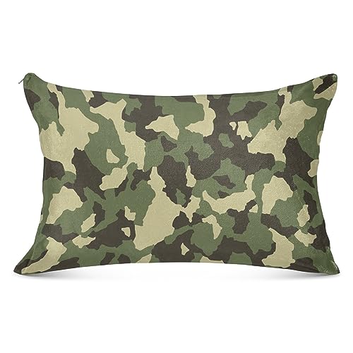 Camouflage Army Green Pillow Cases King Size Velvet Pillow Covers Super Soft Decorative Pillowcase with Zipper for Bedroom Sofa Couch Home Decoration