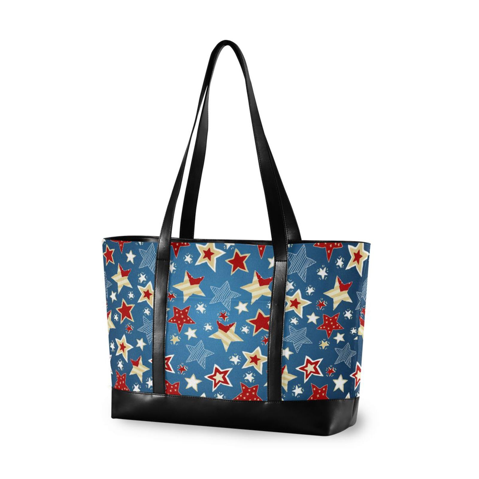 American Stars Flag Laptop Tote Bag for Women Teacher Canvas Tote Bags Travel Work Bag Handbags Purse with Fashion Zipper