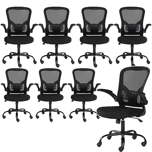 Home Office Desk Chair Set of 8 Ergonomic Office Chair with Rocking Lock Mesh Office Chair Black Computer Desk Chair Adjustable Height Swivel Chair