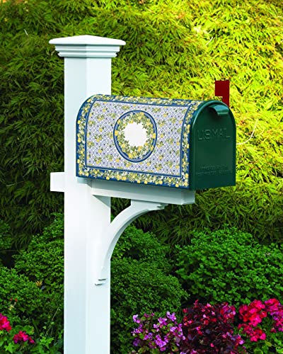 Mailbox Covers Blue Tile Yellow Lemon Green Leaves Mailbox Cover Magnetic Standard Size,Pastoral Farm Fruit Plant Mailbox Wraps Post Box Cover for Outdoor Garden Yard Patio Decor Mailbox Decals