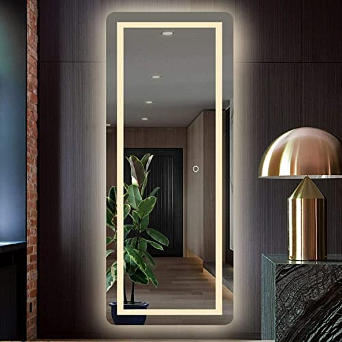 OBIOZZ Bedroom Floor Standing Mirror LED Mirror Full Length Dressing Mirror 65"x22" Large Rectangle Floor Mirror Wall Mirror with Smart Touch Button