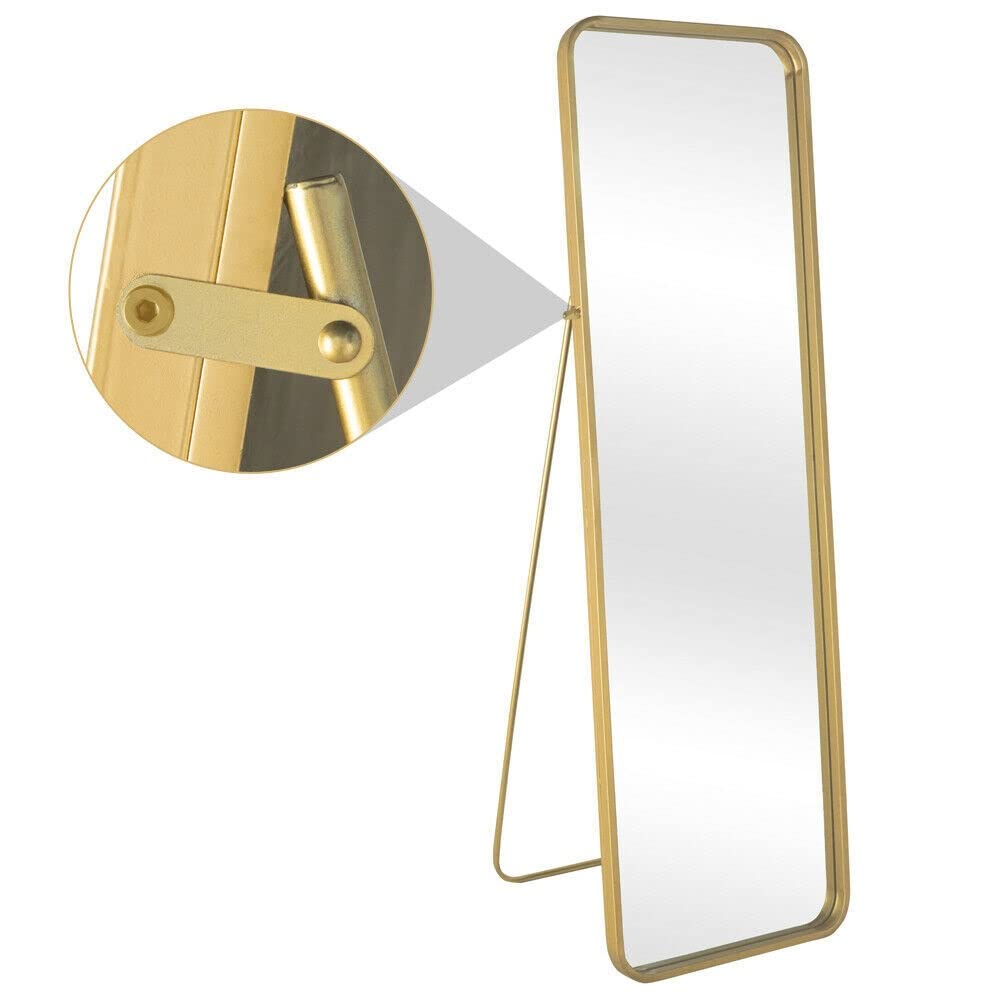 OBIOZZ Floor Mirror, Full Body Mirror Full Length Mirror Standing Gold Rounded Frame with Floor Stand Wrought Iron Full- Body Length Mirror Dressing Mirror for Bedroom Living Room