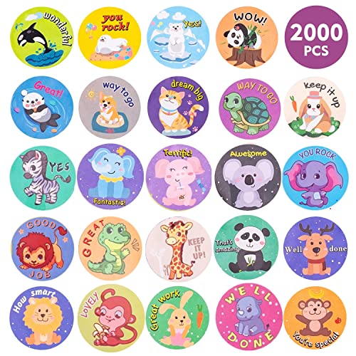 Motivational Stickers Animal Stickers Rolls - 2000 Pcs MoCeYa Stickers Teacher Stickers for Kids Inspirational Stickers School Stickers Potty Training Stickers 4Rolls 32Designs 1inch