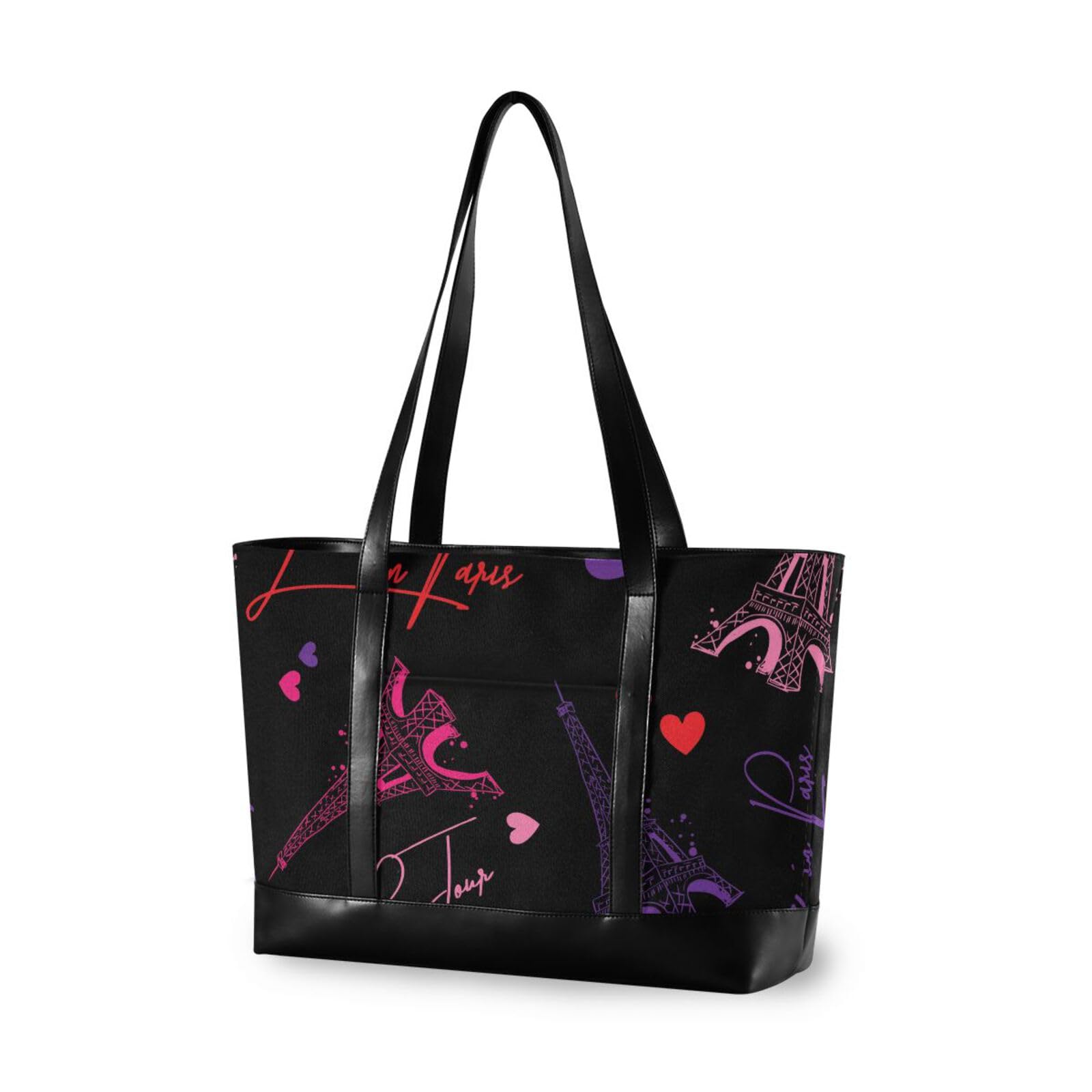 Bonjour Paris Laptop Tote Bag for Women Handbags Purse Canvas Teacher Tote Bags Work Travel Bag with Fashion Zipper