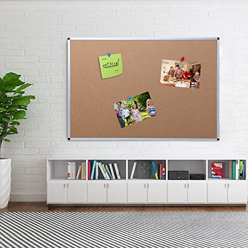 VIZ-PRO Cork Notice Board, 36 X 24 Inches, Silver Aluminium Frame
