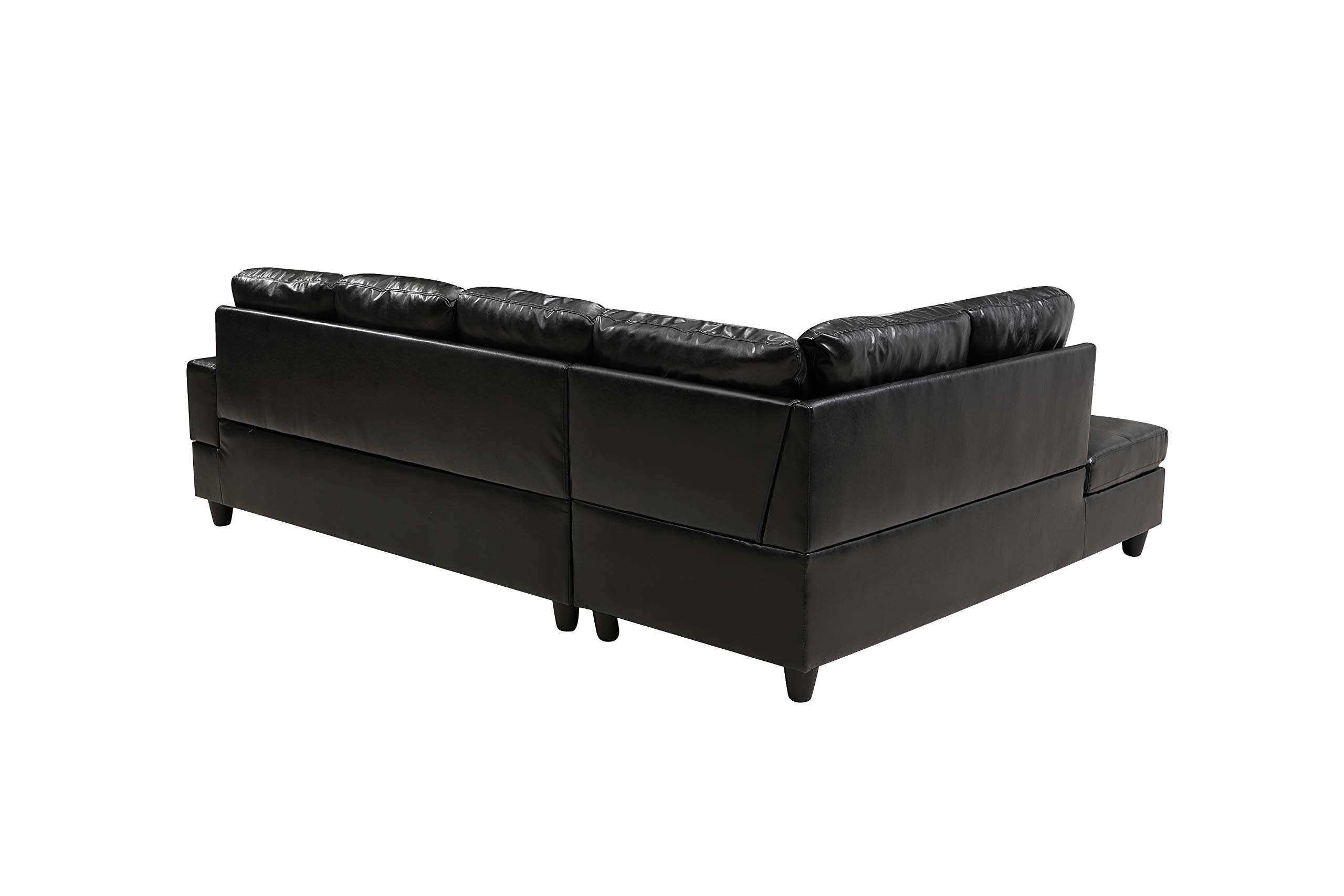 GINGVAT Black Faux Leather Sectional Sofa Living Room Furniture Set, L-Shape Couch with Left Chaise, Storage Ottoman, and 2 Pillows