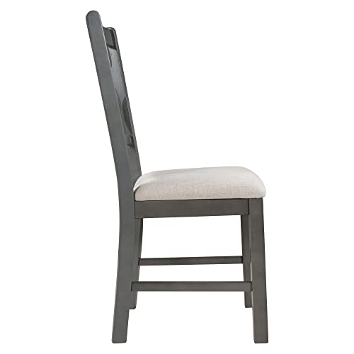WOZNLA Comfortable 5-Piece Round 4-Kitchen Table Set Unique Special-Shaped Legs, Exquisite Hollow Chair Back Design in Dining Room, Gray