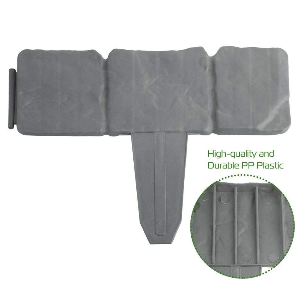 20 Pcs Plastic Garden Edging, Fence Imitation Stone, Garden Fence – Folding Mosaic Garden Fence Gray (Grey)