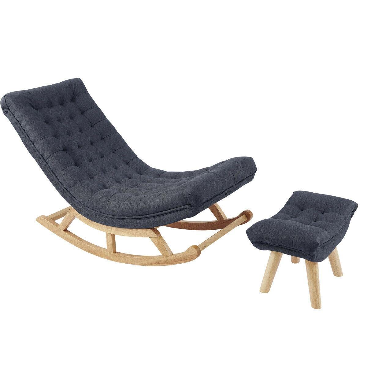 VBSQ Premium Button Tufted Rocking Lounge Chair Wood Leg with Footrest Stool Grey Slirr Chair Rocking Chair Rocker Chair Rocker Camp Chair Rocker Recliner Rocking Camp Chair Rocking Chairs