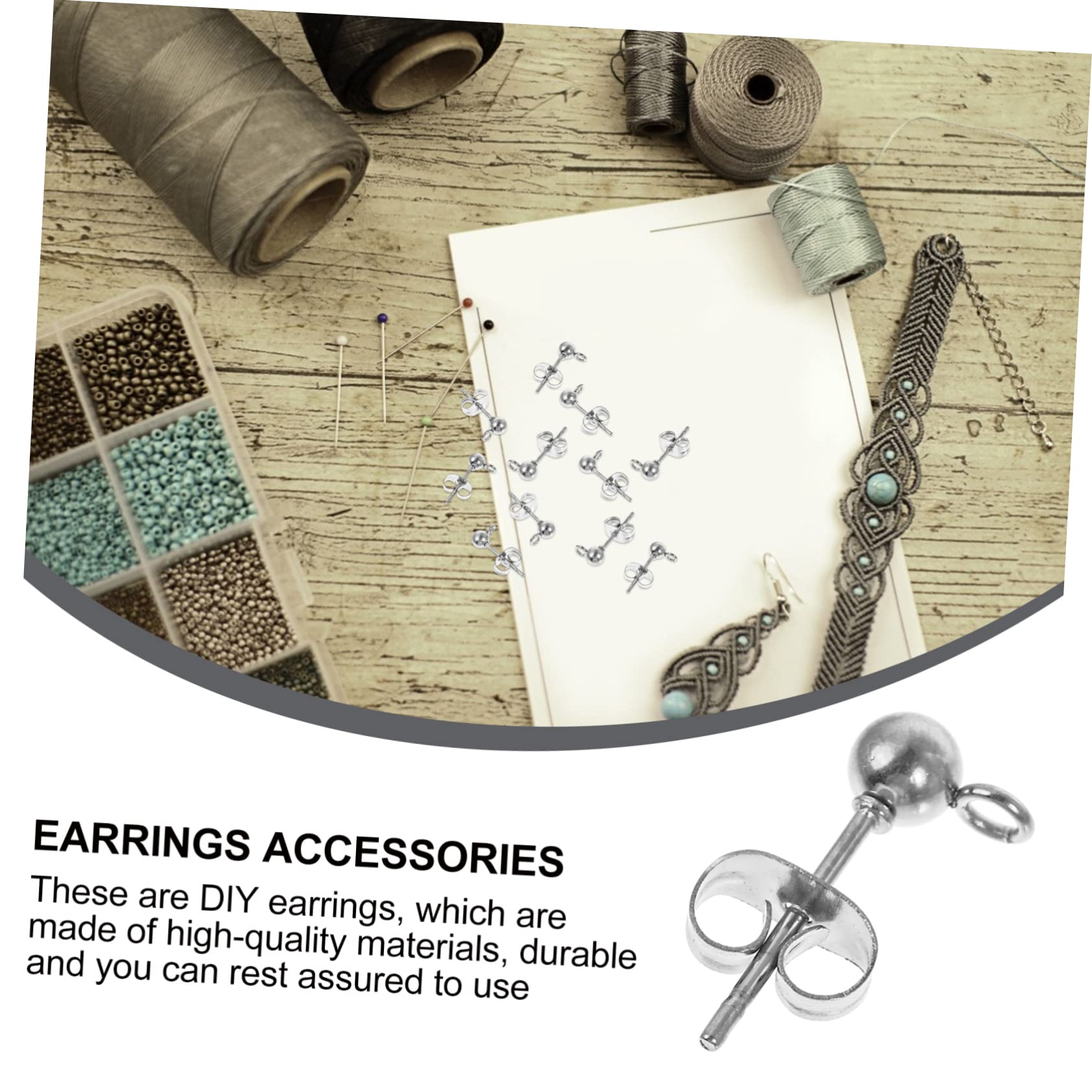 TEHAUX DIY Earrings Set 40pcs Round Bead Ear Studs Stainless Steel Jewelry Pierced Earing Studs for Women Men