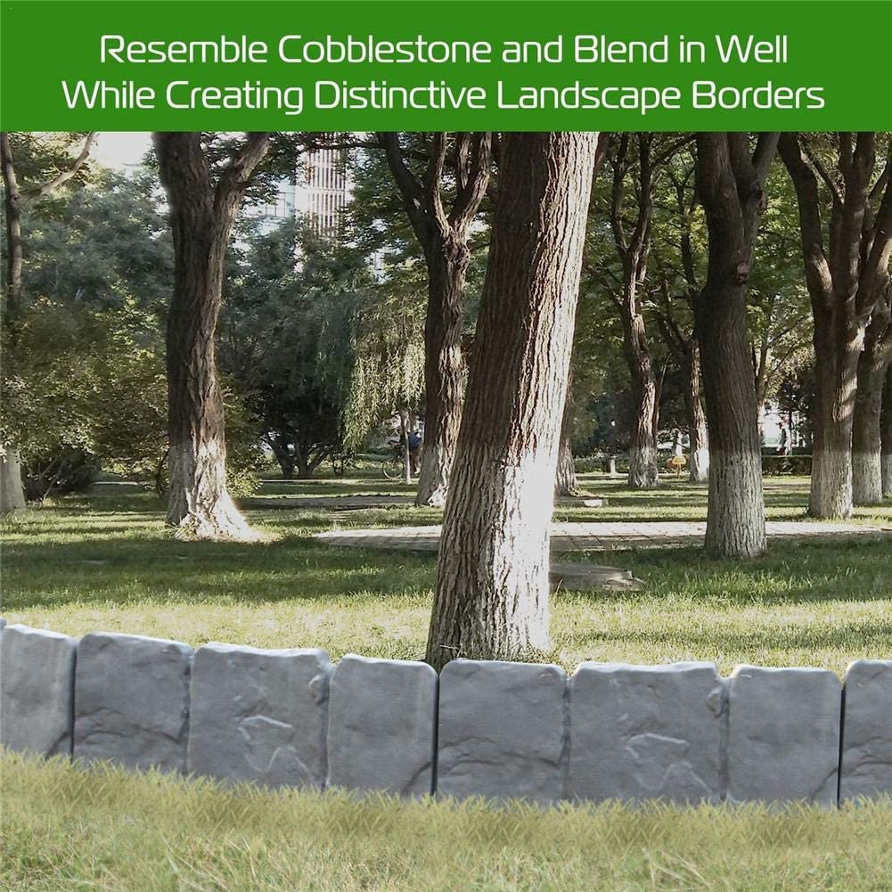 20 Pcs Plastic Garden Edging, Fence Imitation Stone, Garden Fence – Folding Mosaic Garden Fence Gray (Grey)