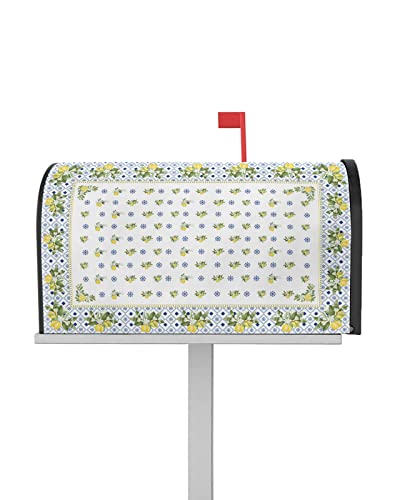 BOSIJOY Mailbox Covers Pastoral Lemon Green Leaf Mailbox Cover Magnetic Standard Size,Farm Floral Blue Vintage Tiles Mailbox Wraps Post Box Cover for Outdoor Garden Yard Patio Decor Mailbox Decals