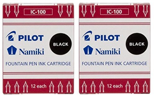 Pilot Namiki IC100 Fountain Pen Ink Cartridge, Black, 12 Cartridges per Pack (Pack of 2)