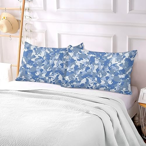 Blue Navy Camo Pillow Cases King Size Breathable Skin-Friendly Velvet Pillow Covers Soft Cozy Pillowcase for Bed Bedroom Sofa Couch Home Decor
