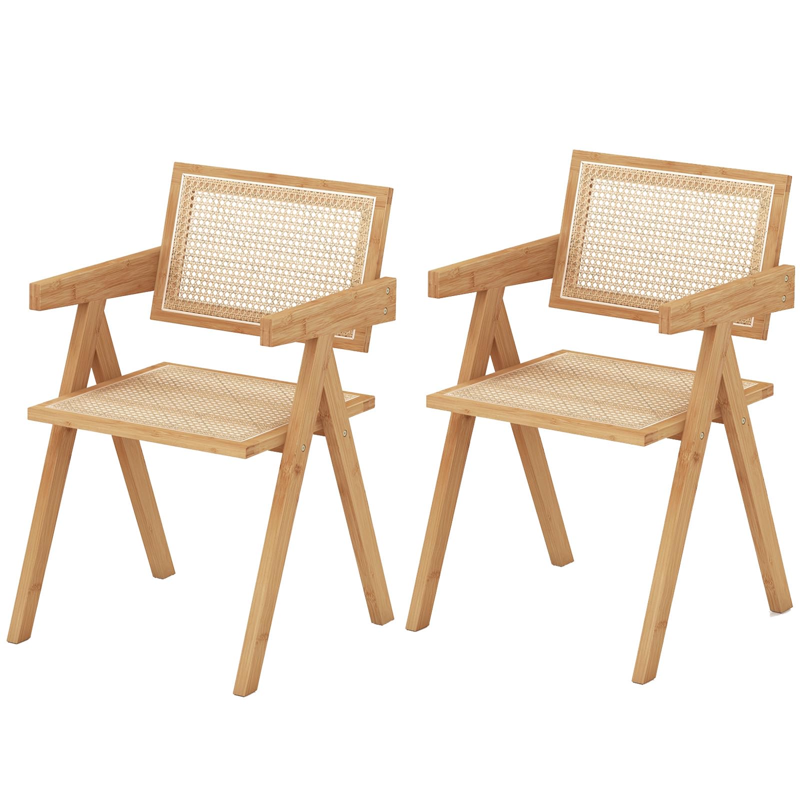 UJOYPAD Rattan Accent Chairs Set of 2,Mid Century Rattan Dining Chairs W/Bamboo Frame,High Back Lounge Armchair W/Anti-Slip Foot Pads,Rattan Side Chair for Dining Room,Living Room,Bedroom