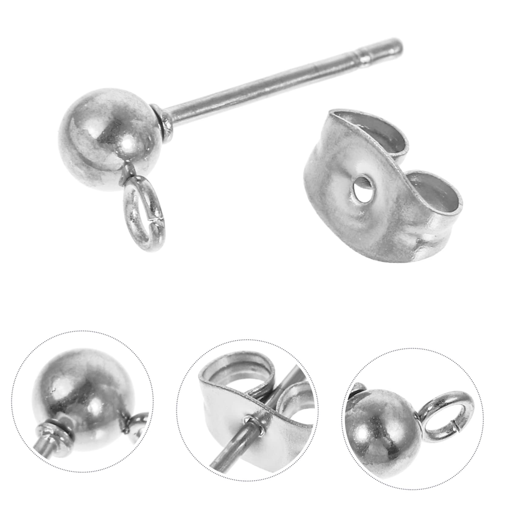 TEHAUX DIY Earrings Set 40pcs Round Bead Ear Studs Stainless Steel Jewelry Pierced Earing Studs for Women Men