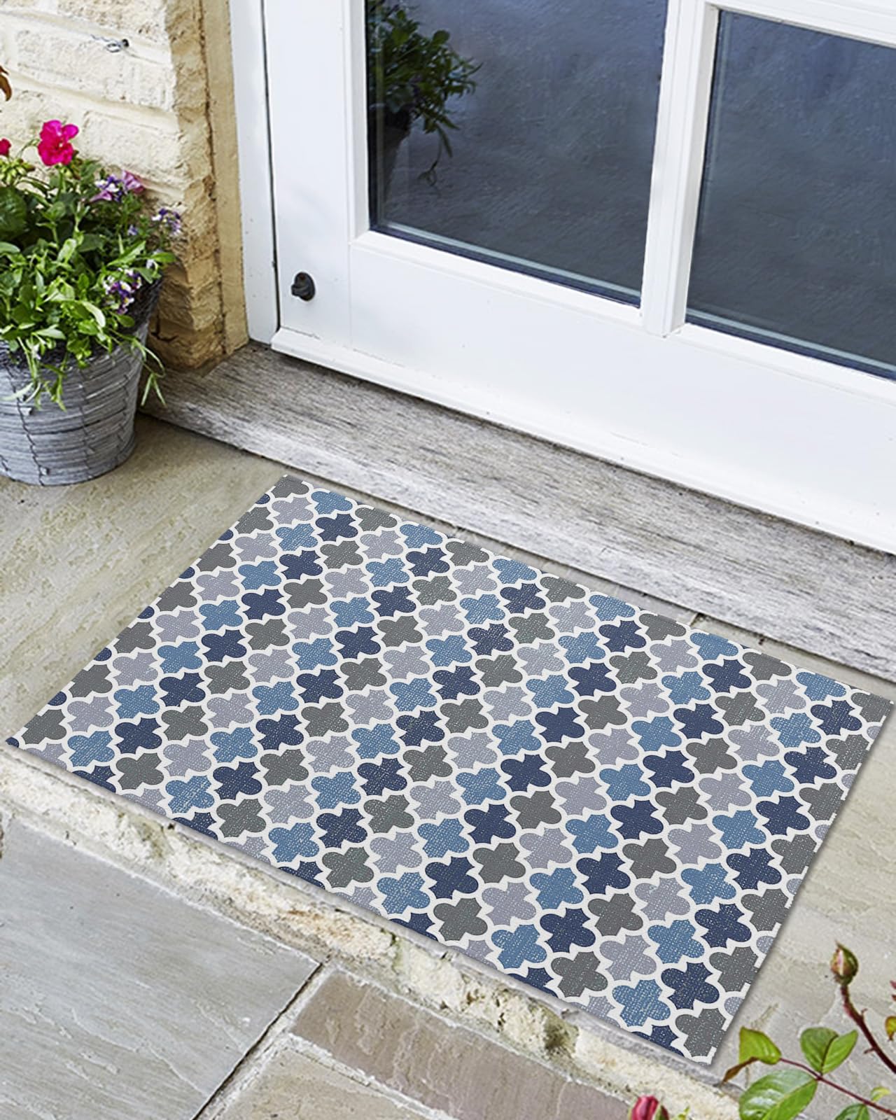 Front Door Mat, Non - Slip Absorbent Door Entry Mats, Doormats Indoor/Outdoor Entrance Small Rugs, Retro Moroccan Tile Pattern Print Doormat - Easy to Clean Floor Mats for Home 20x32 Inch
