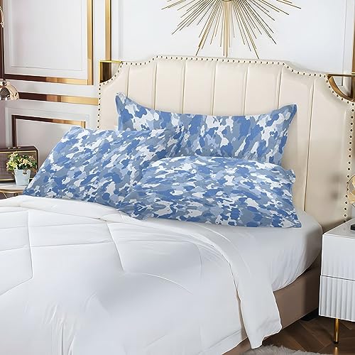 Blue Navy Camo Pillow Cases King Size Breathable Skin-Friendly Velvet Pillow Covers Soft Cozy Pillowcase for Bed Bedroom Sofa Couch Home Decor