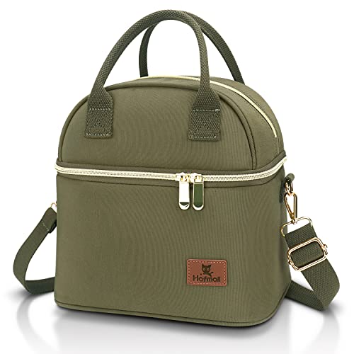 Hafmall Insulated Lunch Bag for Women Men, 9L Dual Compartment Lunch Tote Bag with Shoulder Straps, Reusable Adult Lunch Box for Work/School/Picnic, Green