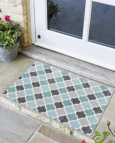 Front Door Mat, Non - Slip Absorbent Door Entry Mats, Doormats Indoor/Outdoor Entrance Small Rugs, Retro Geometric Morocco Tile Pattern Print Doormat - Easy to Clean Floor Mats for Home 20x32 Inch