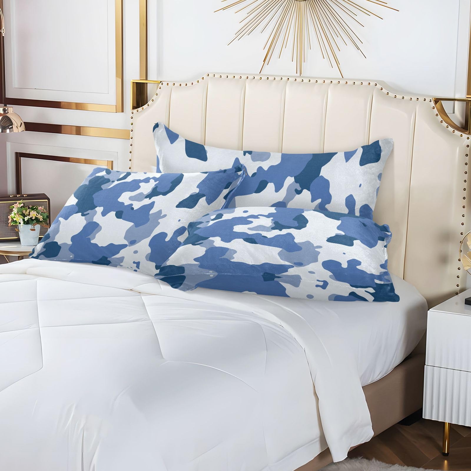 Blue Camo Pillow Cases King Size Soft Cozy Pillowcase with Zipper Skin-Friendly Velvet Pillow Covers for Bedroom Sofa Couch Home Decoration