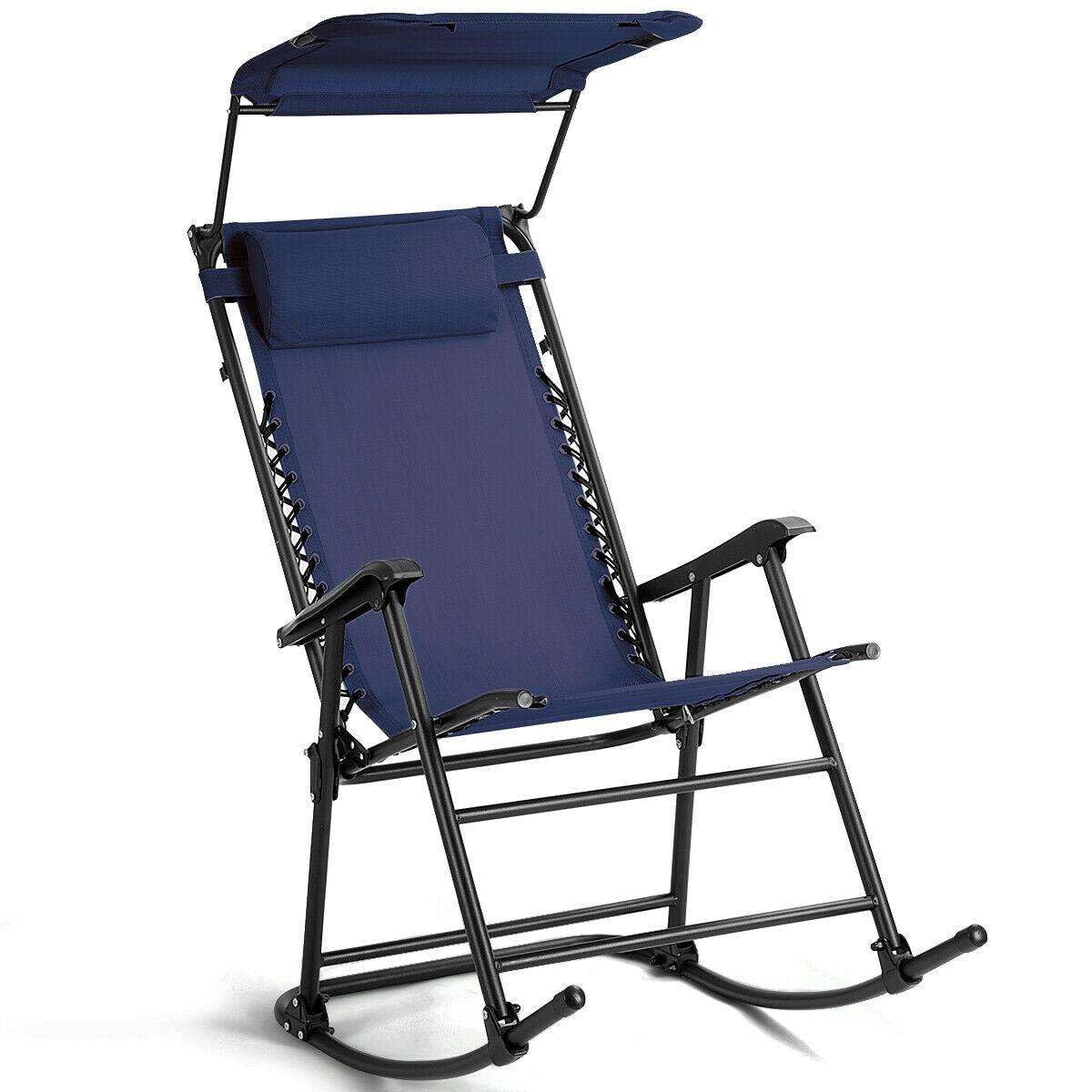 UYSB Folding Rocking Chair Rocker Porch Patio Furniture W/Canopy Blue Chair Rocking Chair Rocker Chair Rocker Camp Chair Rocker Recliner Rocking Camp Chair Rocking Chairs Outdoor Rockin
