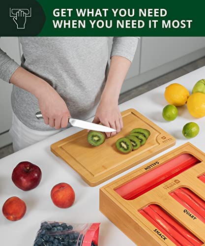 ROYAL CRAFT WOOD Bamboo Ziplock Bag Storage Organizer - Food Storage Bags Container with Slider - Kitchen Plastic Bags Storage Organization Compatible for Sandwich & Snack Bags