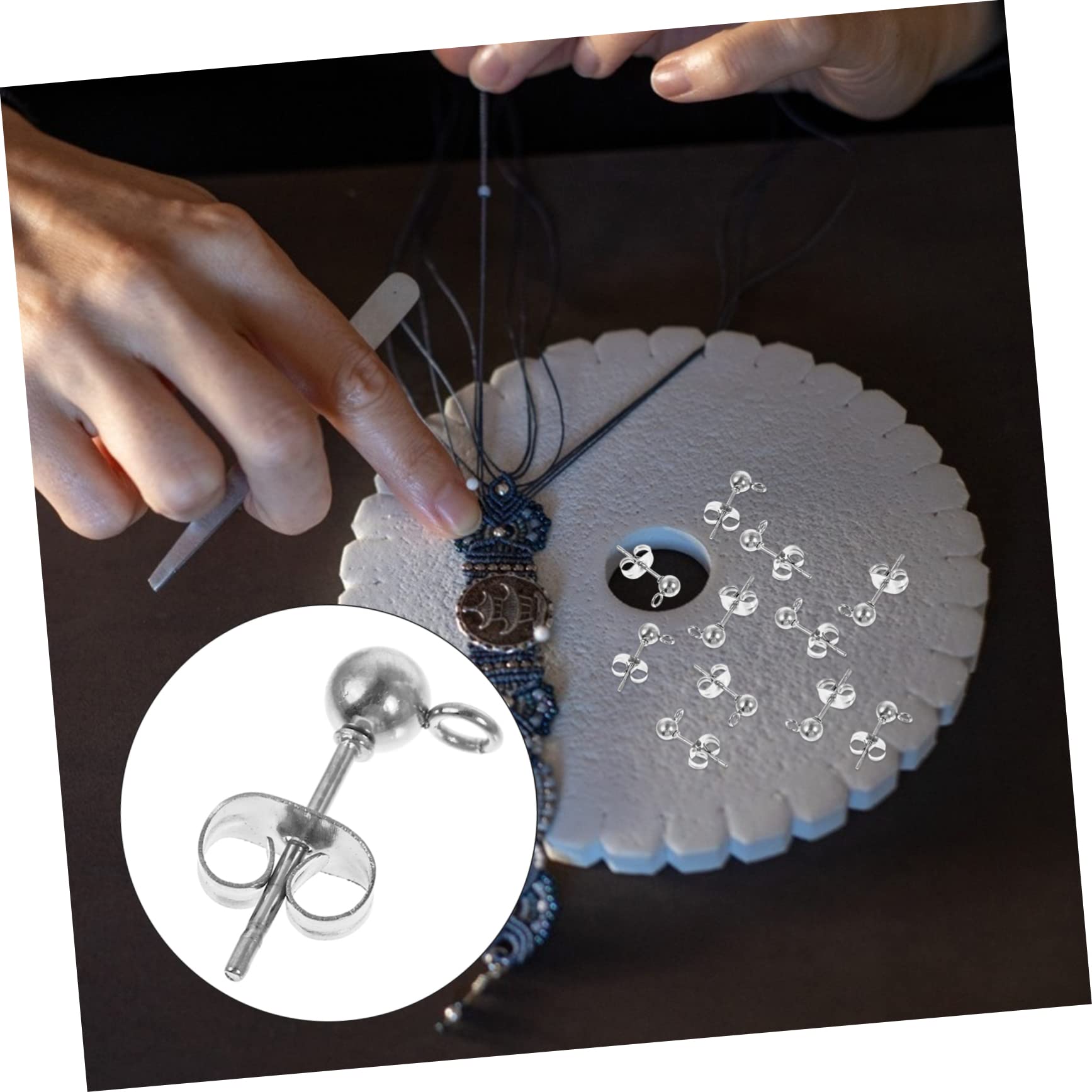 TEHAUX DIY Earrings Set 40pcs Round Bead Ear Studs Stainless Steel Jewelry Pierced Earing Studs for Women Men