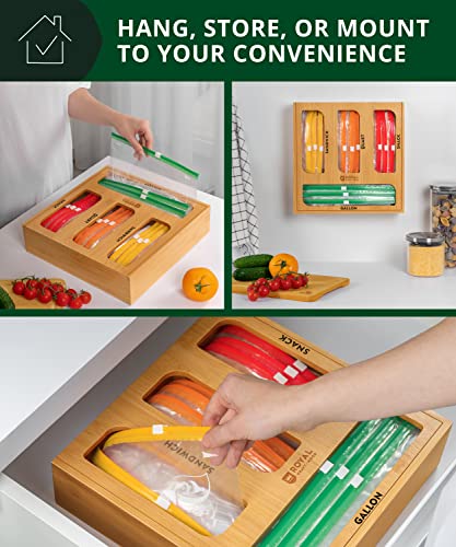 ROYAL CRAFT WOOD Bamboo Ziplock Bag Storage Organizer - Food Storage Bags Container with Slider - Kitchen Plastic Bags Storage Organization Compatible for Sandwich & Snack Bags