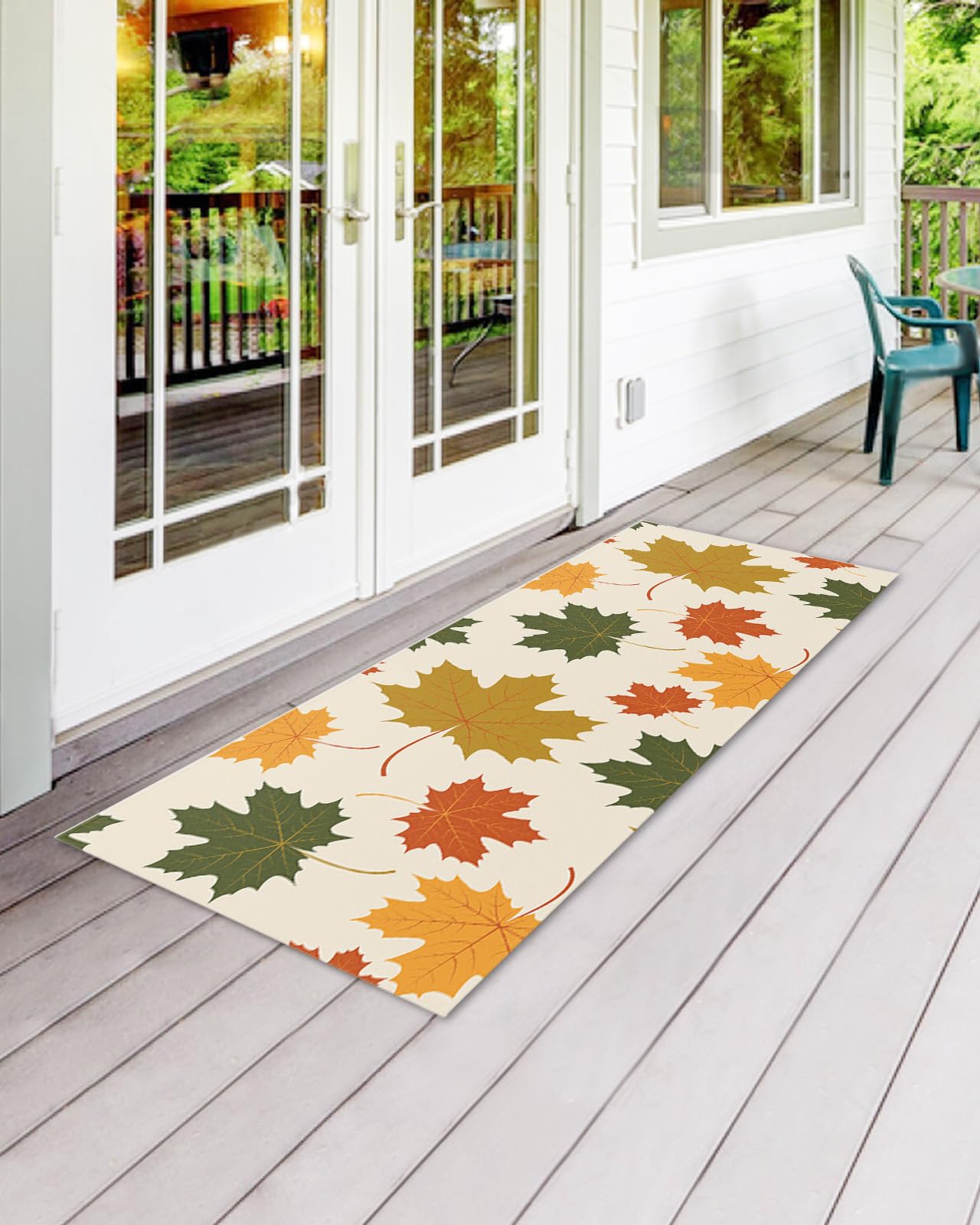 KITHOME Front Door Mat Autumn Maple and Fallen Leaves Tile Pattern Indoor Outdoor Entrance Doormat Washable Floor Mats for Front Door Bathroom Kitchen Runner Rugs 16x47 Inch