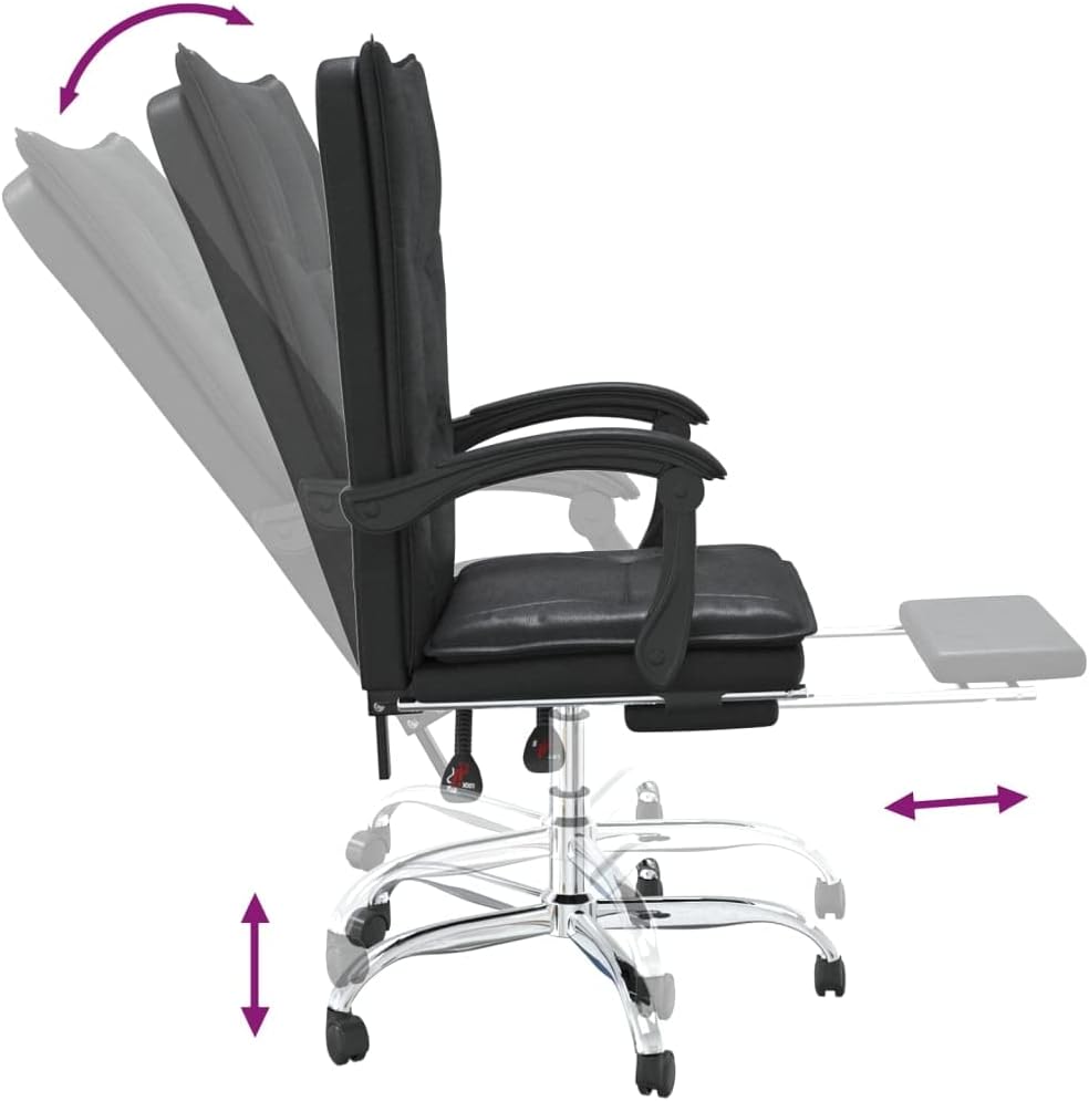 Reclining Office Chair,with Rolling Wheels with Adjustable seat Height Suitable for Office, Home, Study Space, Conference Room or Play Facility Black Faux Leather