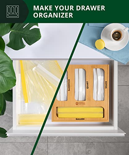 ROYAL CRAFT WOOD Bamboo Ziplock Bag Storage Organizer - Food Storage Bags Container with Slider - Kitchen Plastic Bags Storage Organization Compatible for Sandwich & Snack Bags