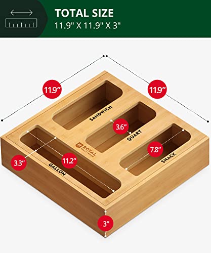ROYAL CRAFT WOOD Bamboo Ziplock Bag Storage Organizer - Food Storage Bags Container with Slider - Kitchen Plastic Bags Storage Organization Compatible for Sandwich & Snack Bags