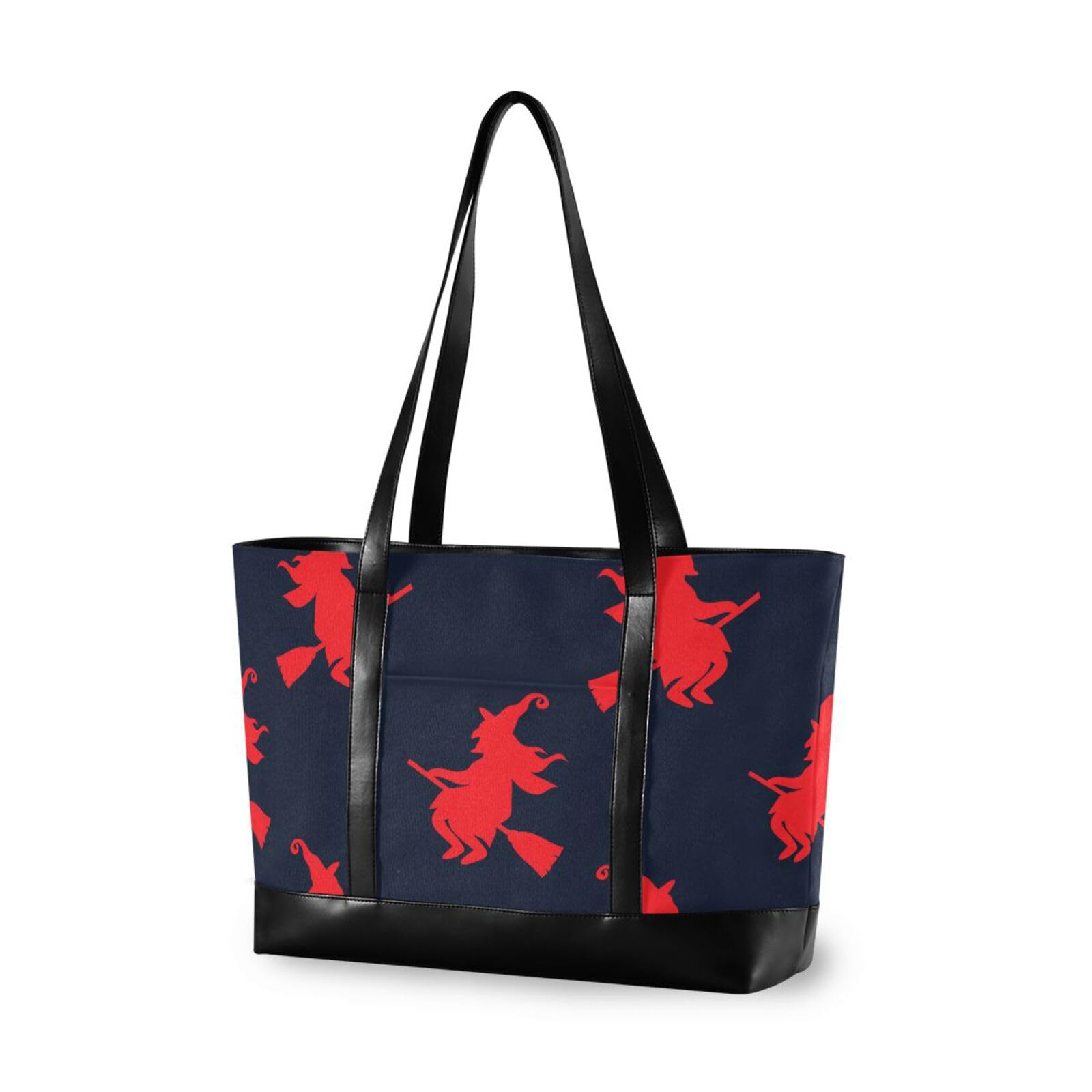 Witch Halloween Laptop Tote Bag for Women Canvas Teacher Tote Bags Work Travel Bag Handbags Purse with Fashion Zipper