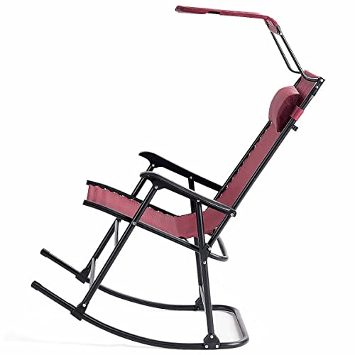 Ergonomic Design Zero Gravity Folding Rocker Porch Rocking Chair with Sunshade Canopy, Sturdy and Durable DLHDRUSTS