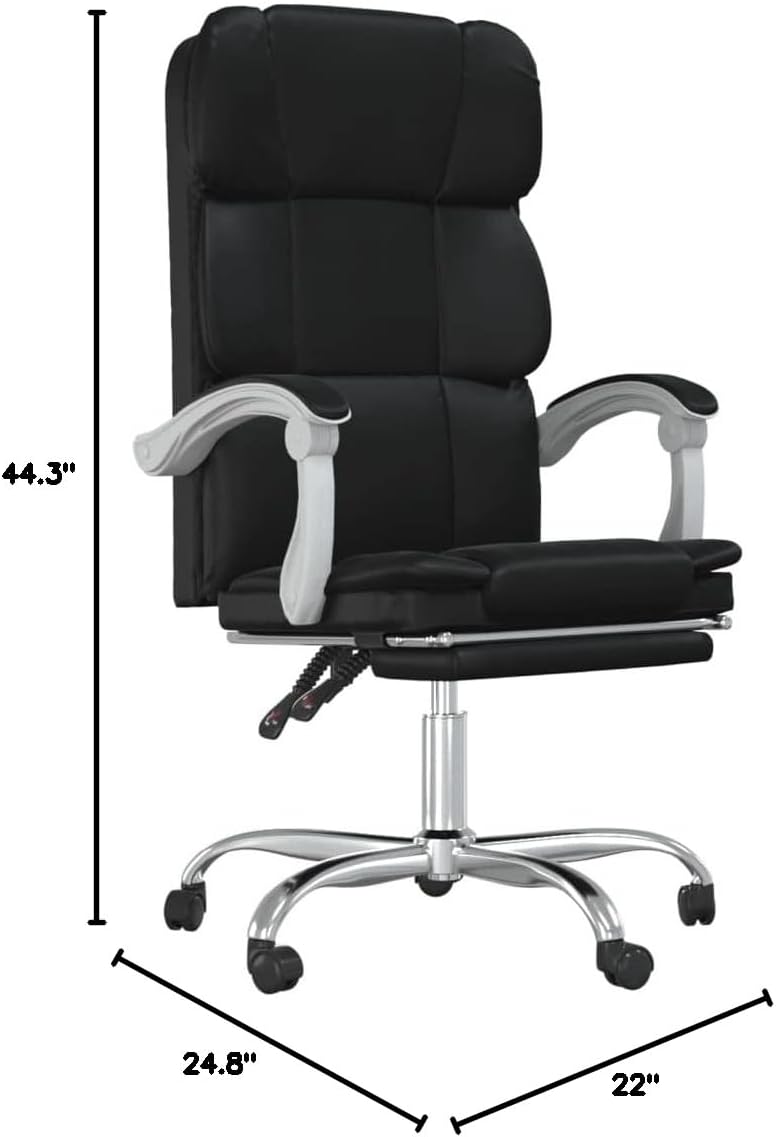 Reclining Office Chair,with Rolling Wheels with Adjustable seat Height Suitable for Office, Home, Study Space, Conference Room or Play Facility Black Faux Leather