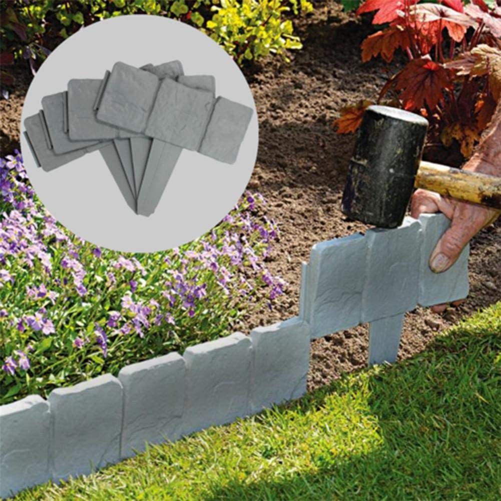 20 Pcs Plastic Garden Edging, Fence Imitation Stone, Garden Fence – Folding Mosaic Garden Fence Gray (Grey)