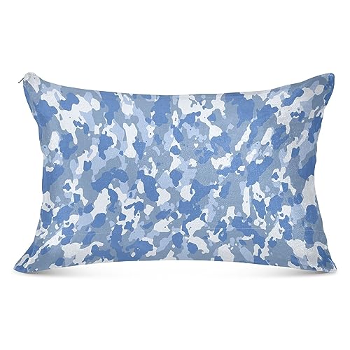 Blue Navy Camo Pillow Cases King Size Breathable Skin-Friendly Velvet Pillow Covers Soft Cozy Pillowcase for Bed Bedroom Sofa Couch Home Decor