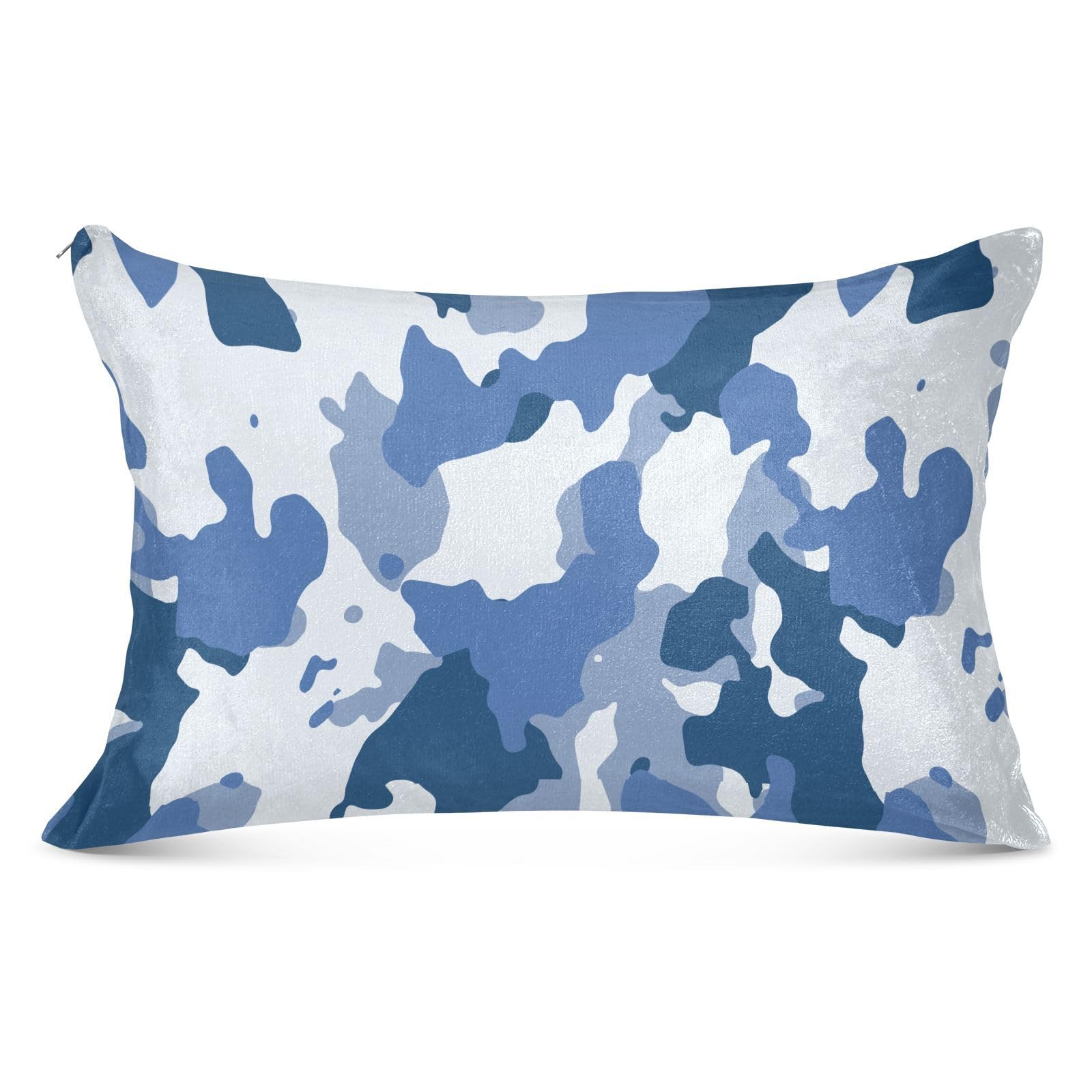 Blue Camo Pillow Cases King Size Soft Cozy Pillowcase with Zipper Skin-Friendly Velvet Pillow Covers for Bedroom Sofa Couch Home Decoration