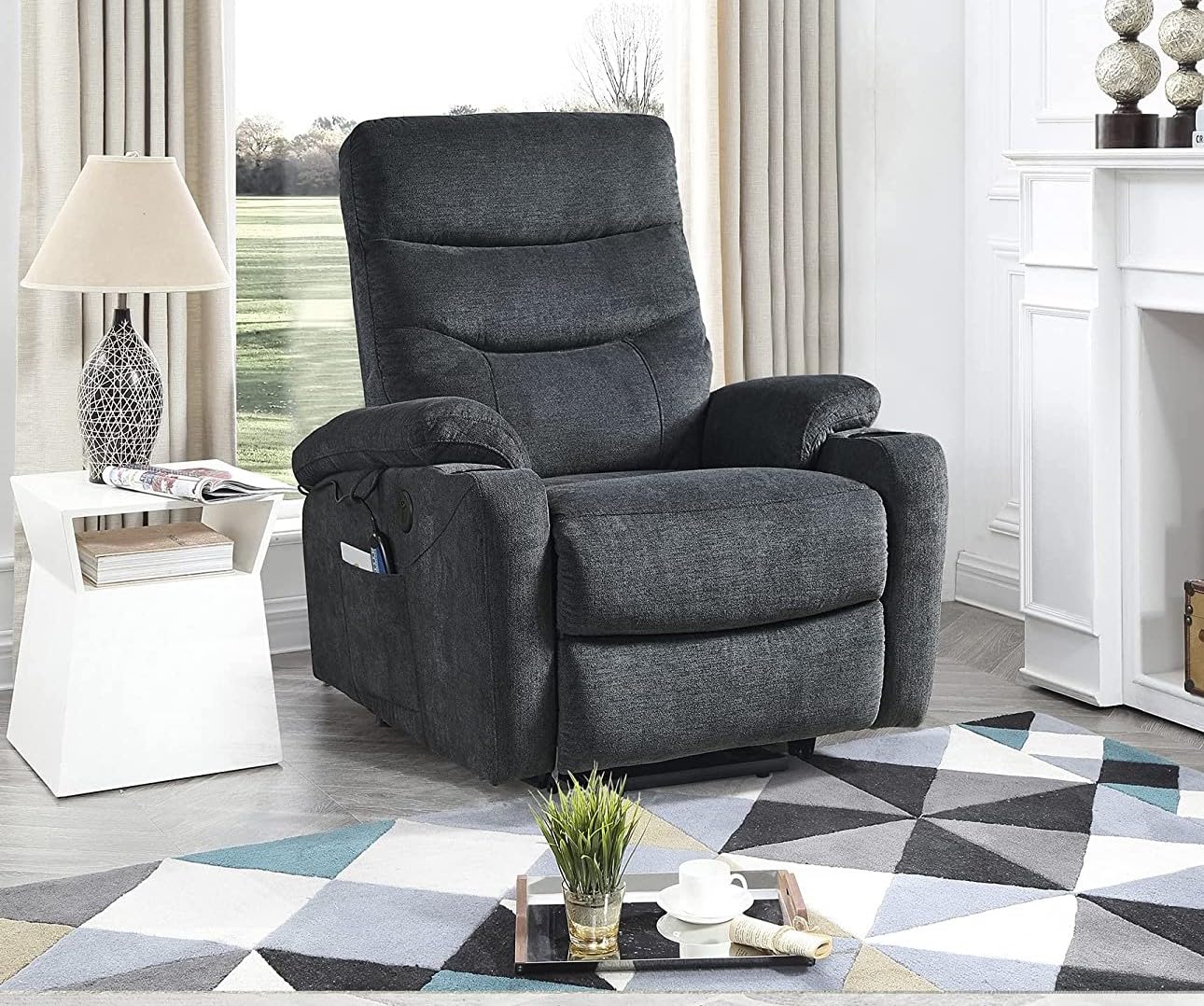 LAVHOME Electric Power Lift Recliner Chair Sofa with Massage and Heat,3 Positions,2 Side Pockets and Cup Holders,USB Ports,High-end Quality Fabric for Home Living Room Bedroom,Gray, Grey
