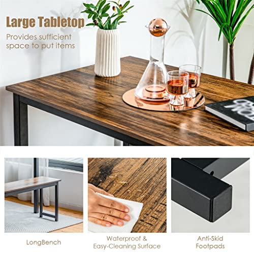 YEBDD 3 Piece Dining Table Bench Set with Wooden Top and Metal Frame Furniture Set