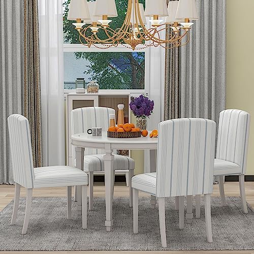 HAUSHECK Round 4 Wooden Table w/Solid Wood Tapered Legs, Upholstered High Backrest Chair, Soft Padded Cushion, Modern Home Furniture, 5-Pieces Kitchen & Dining Room Sets, White