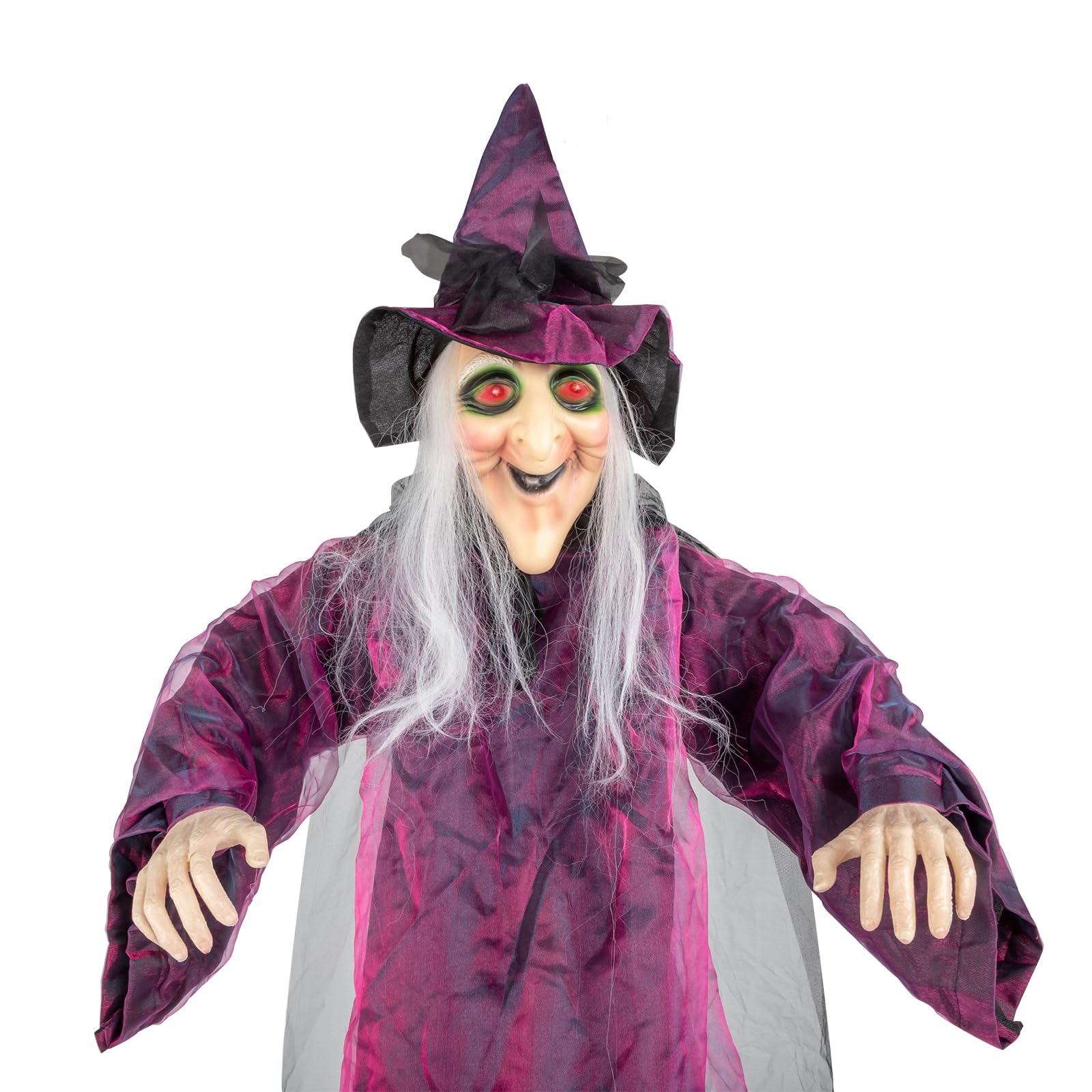 72" Halloween Decorations Outdoor,Hanging Animated Talking Witch Decoration with Light-up Eyes and Sound Activation Function for Halloween Haunted House Prop Everyday Décor Lawn Decor