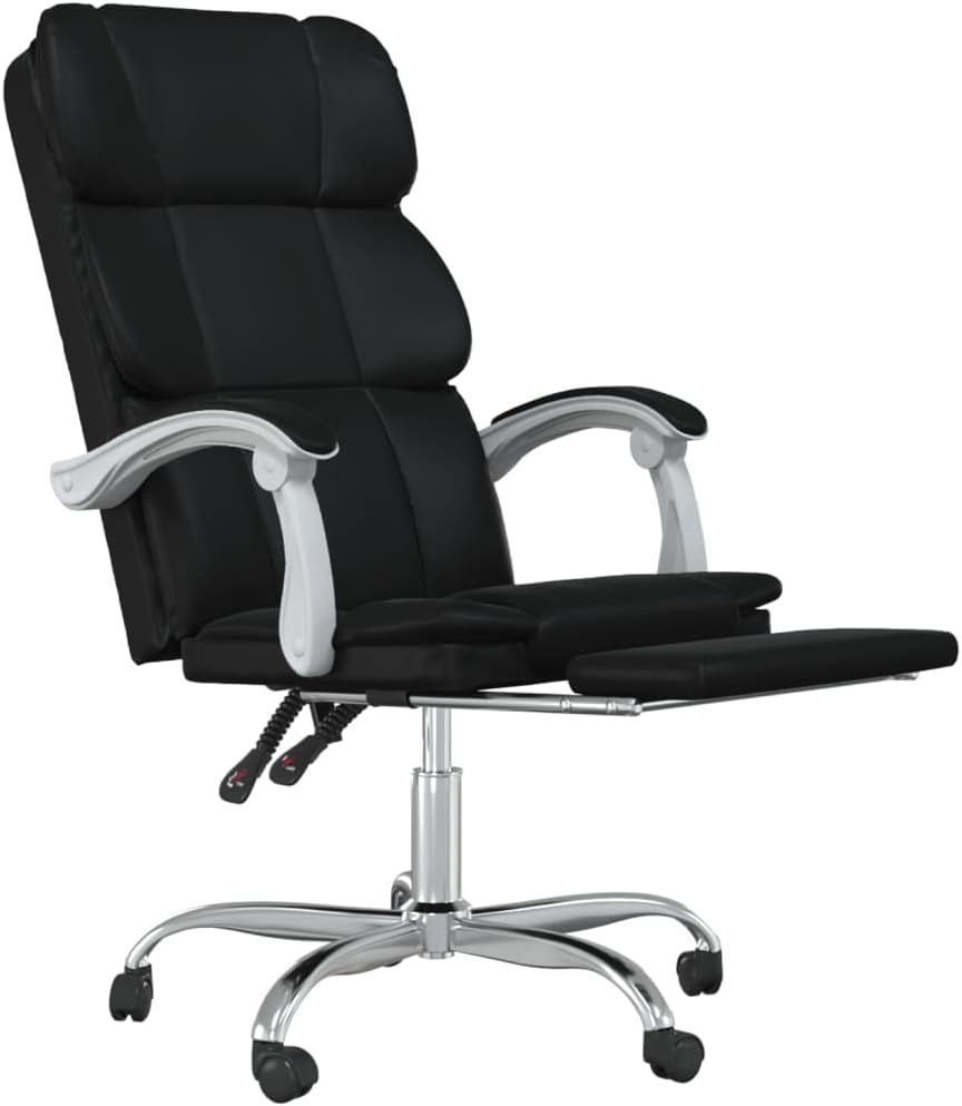 Reclining Office Chair,with Rolling Wheels with Adjustable seat Height Suitable for Office, Home, Study Space, Conference Room or Play Facility Black Faux Leather