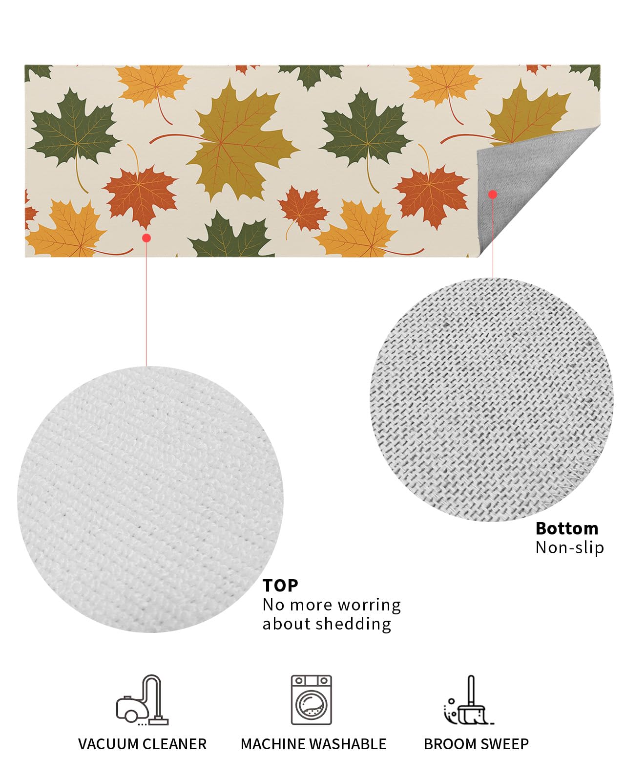 KITHOME Front Door Mat Autumn Maple and Fallen Leaves Tile Pattern Indoor Outdoor Entrance Doormat Washable Floor Mats for Front Door Bathroom Kitchen Runner Rugs 16x47 Inch