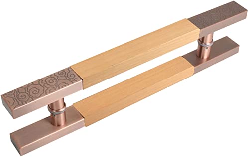 Patio Door Pull Handle Set, Rectangular H Shape Exterior & Interior Door Bar Handle with Mounting Hardware, Wooden Sliding Barn Door Handle (Color : Natural, Size : 100cm/39.4in-70cm)