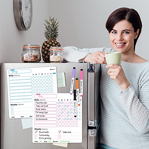 Magnetic Chore Chart, 3 Pcs Dry Erase Behavior Charts & 10 Markers, Reward Chart for Multiple Kids Teens Adults Family, Daily Responsibility Rewards Whiteboard for Fridge School Home Supplies