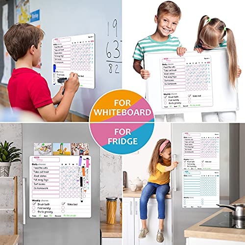 Magnetic Chore Chart, 3 Pcs Dry Erase Behavior Charts & 10 Markers, Reward Chart for Multiple Kids Teens Adults Family, Daily Responsibility Rewards Whiteboard for Fridge School Home Supplies